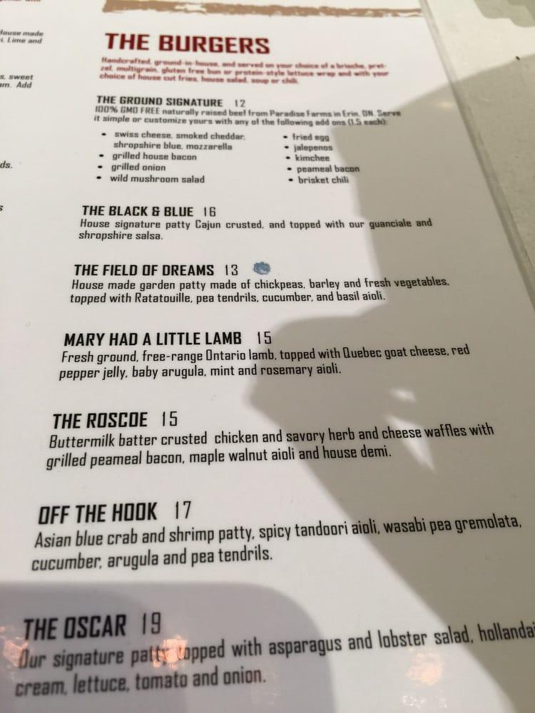 Menu at Ground Burger Bar, Newmarket
