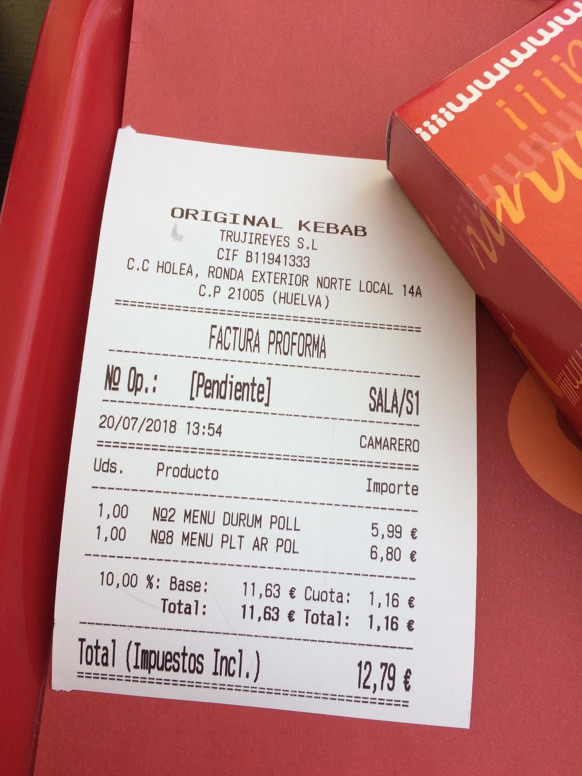 Carta del restaurante Original Kebab, Huelva
