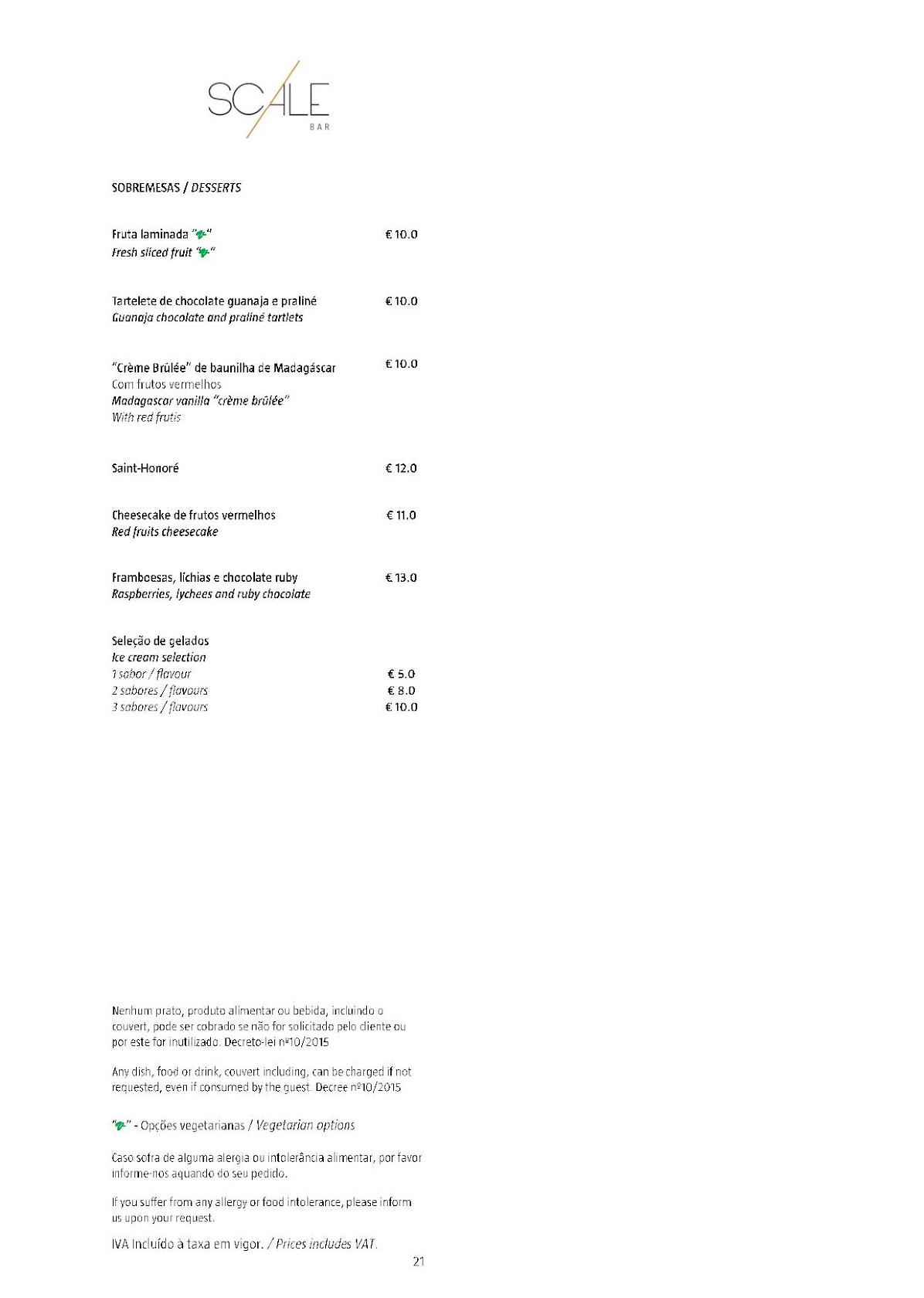 Menu at Scale Bar, Lisbon