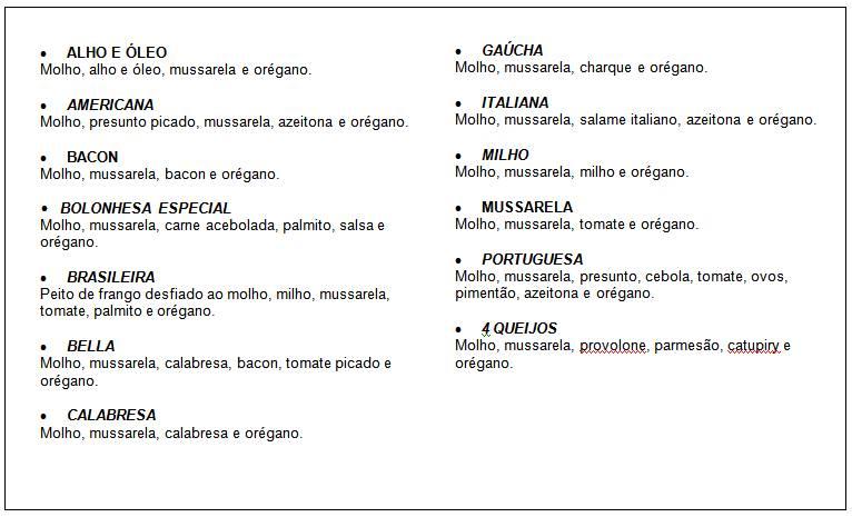 Menu at Bella Festa Mix antiga Bella Pizza pizzeria, Alegrete