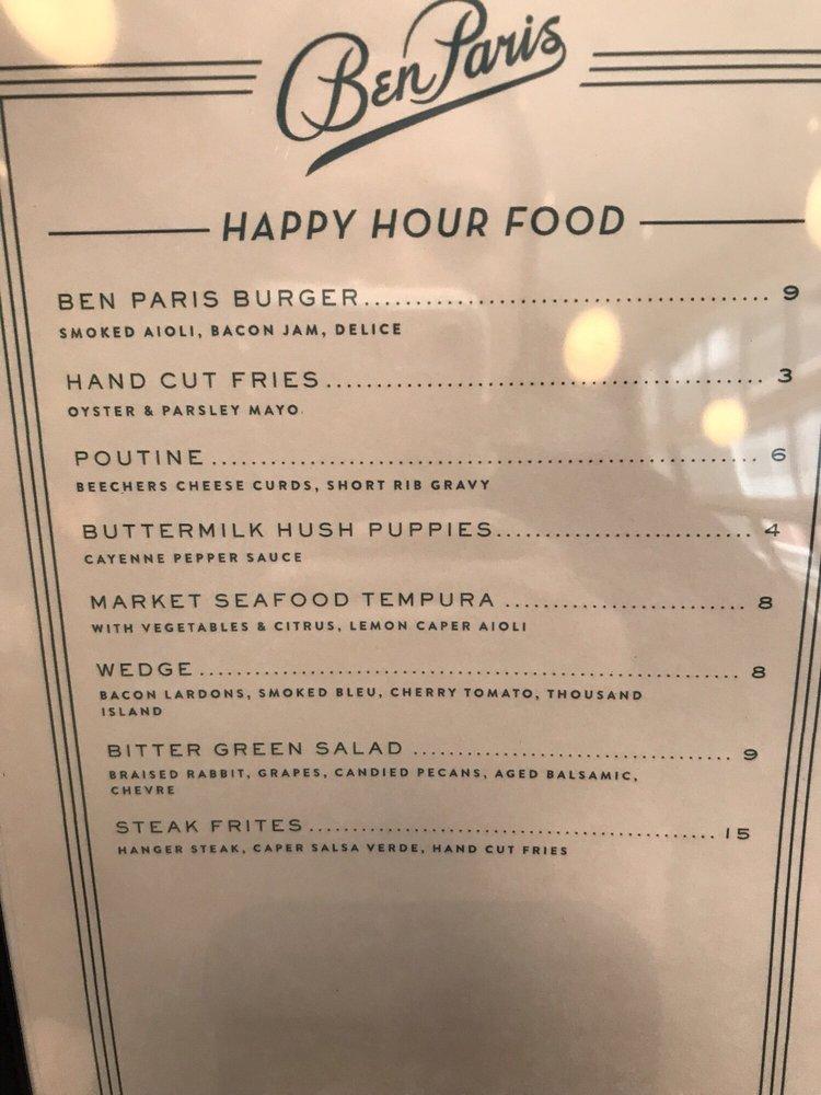 Menu at Ben Paris pub & bar, Seattle