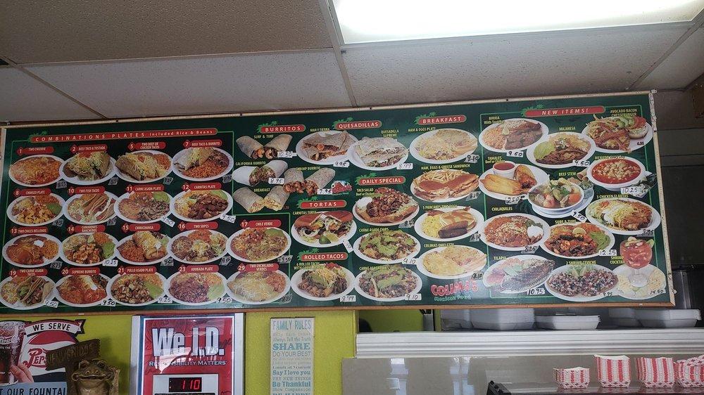 Menu at Colima’s Mexican Food restaurant, Vista, Hacienda Dr
