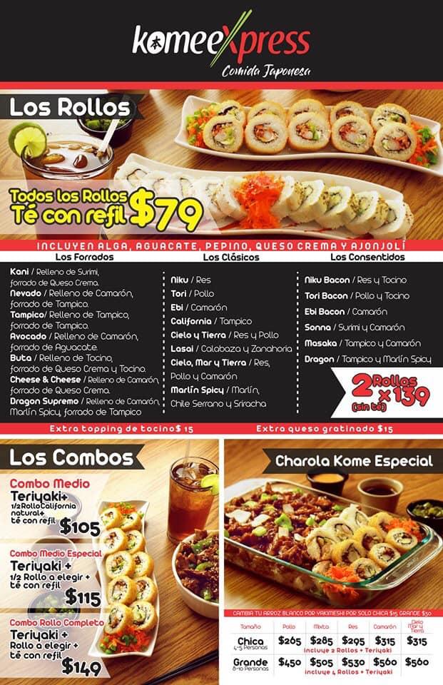 Menu at Kome Express restaurant, Mexicali, Rio presidio y montes de oca ...