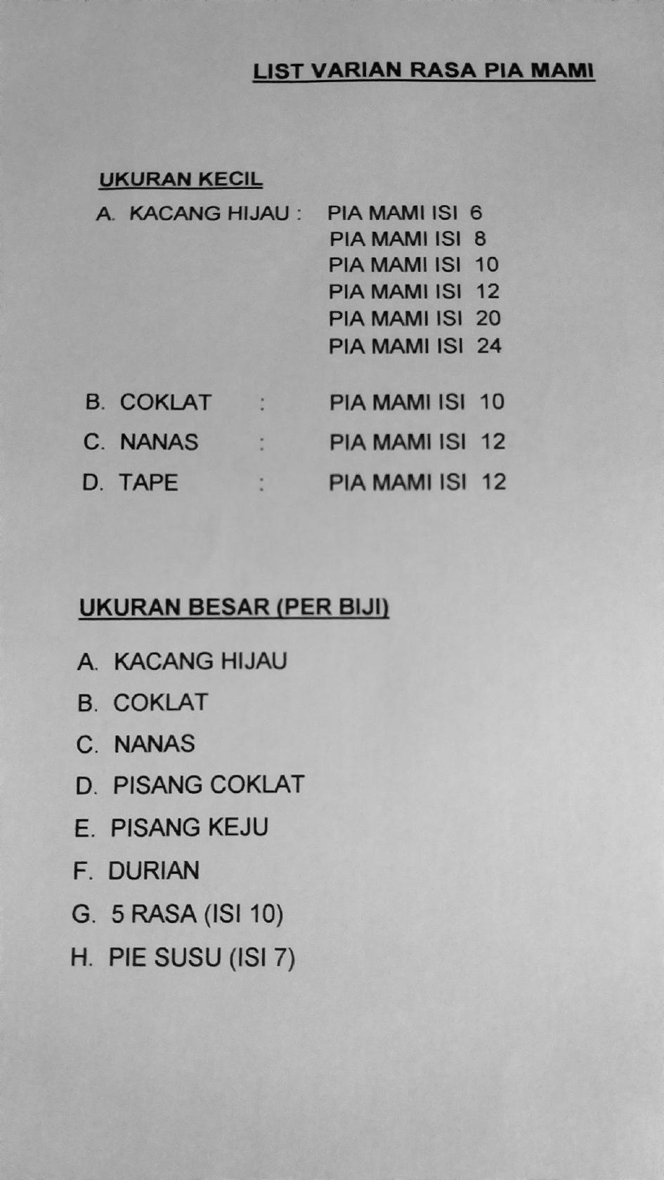 Menu at MAMI Pia and Cookies Waru, Betro