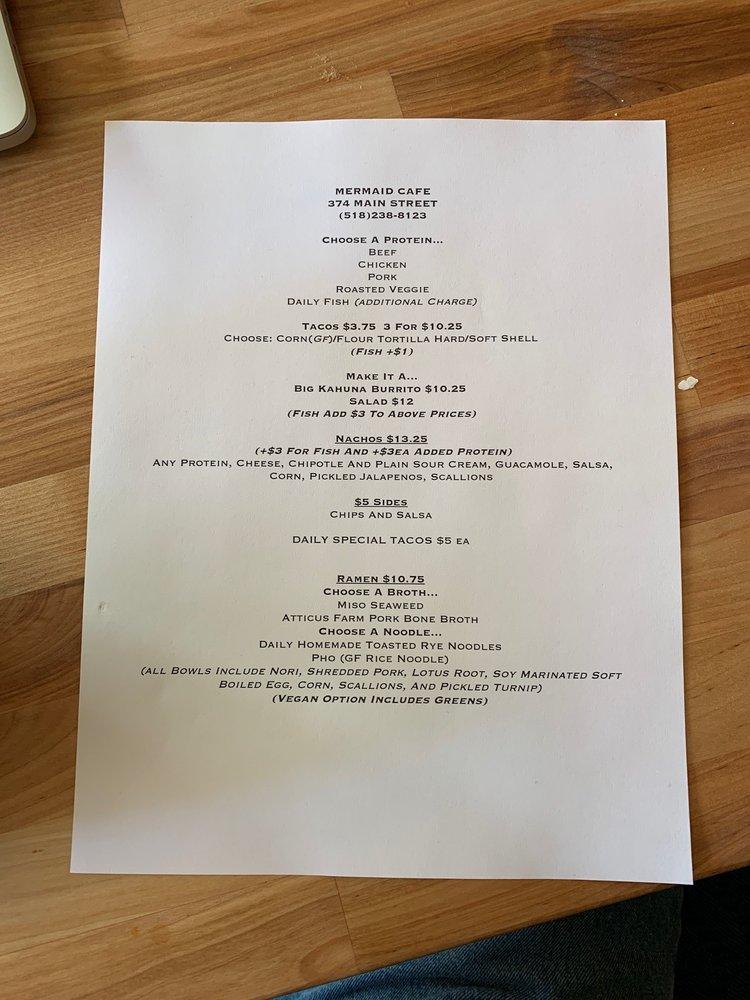 Menu at Mermaid Cafe, Catskill