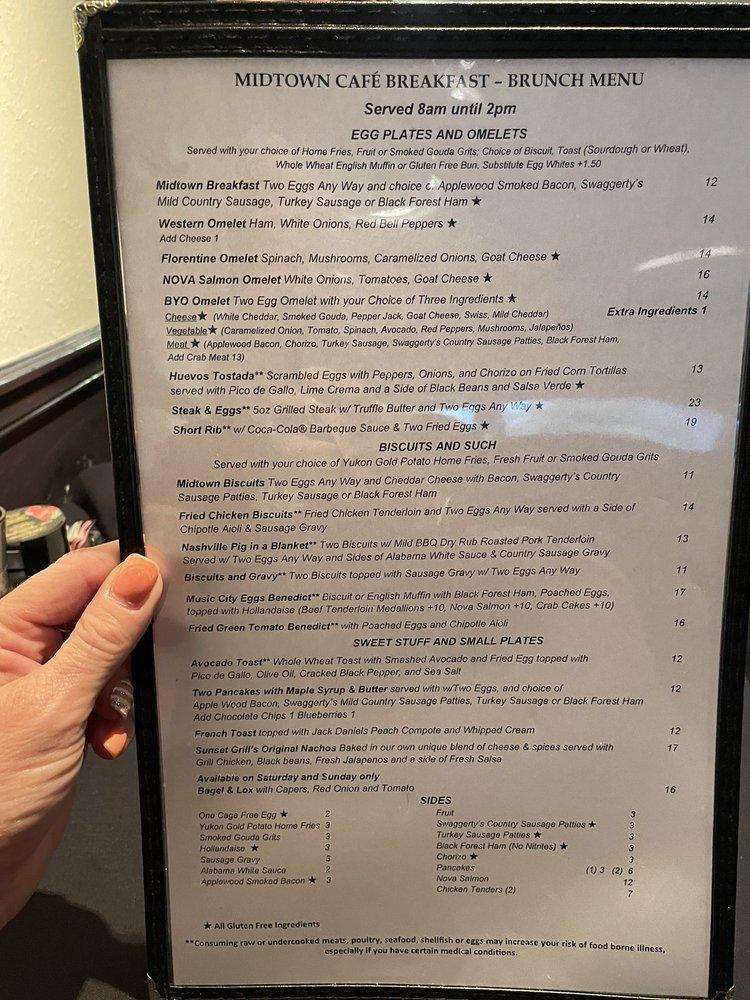 Menu at Midtown Cafe, Nashville, 102 19th Ave S