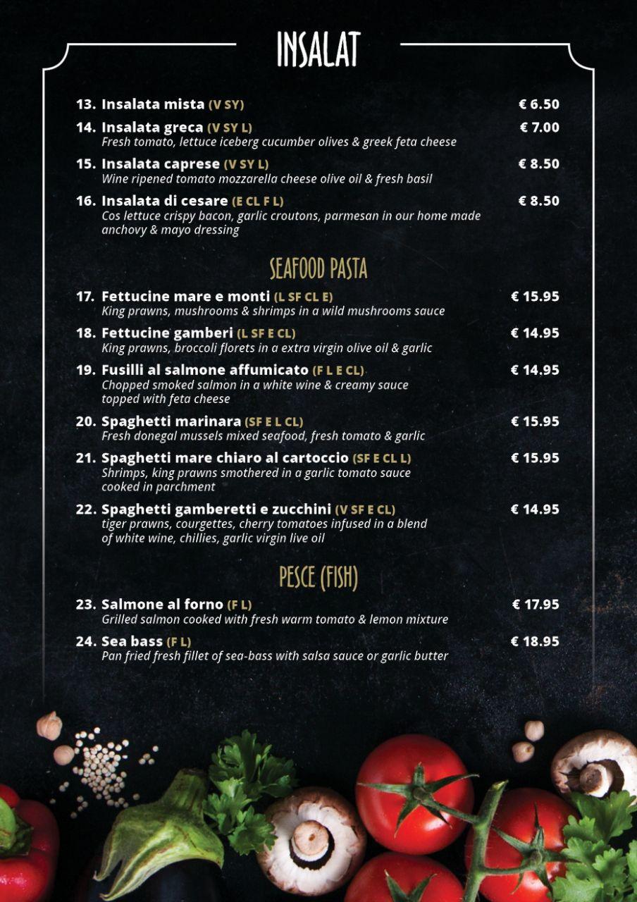 Menu at Primavera Restaurant, Buncrana