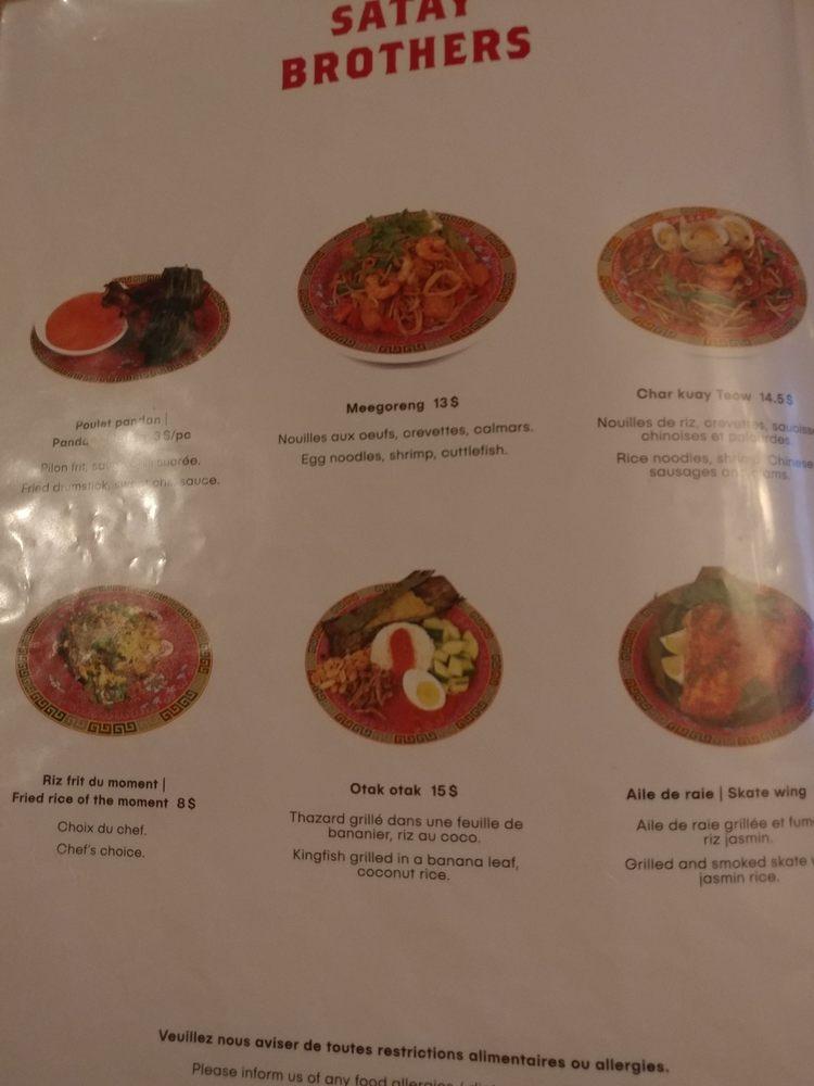 Menu at Satay Brothers Resto 3721 Notre-Dame restaurant, Montréal ...