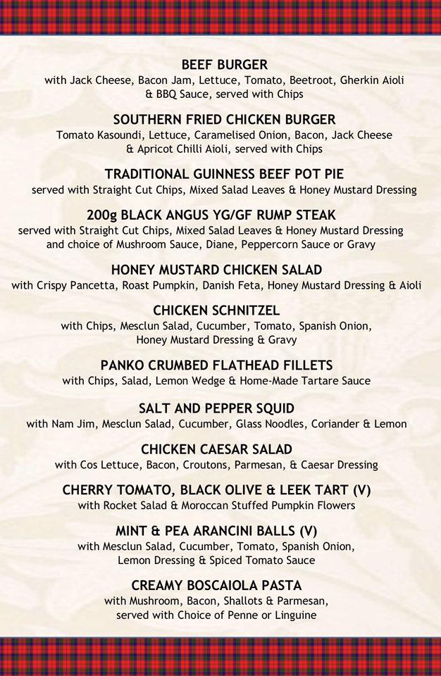 Menu at Scottish Arms Hotel restaurant, Bowral