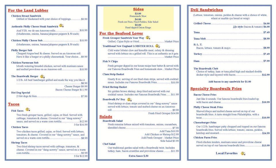 Menu at The Boardwalk Grill restaurant, Madeira Beach, 204 johns pass ...