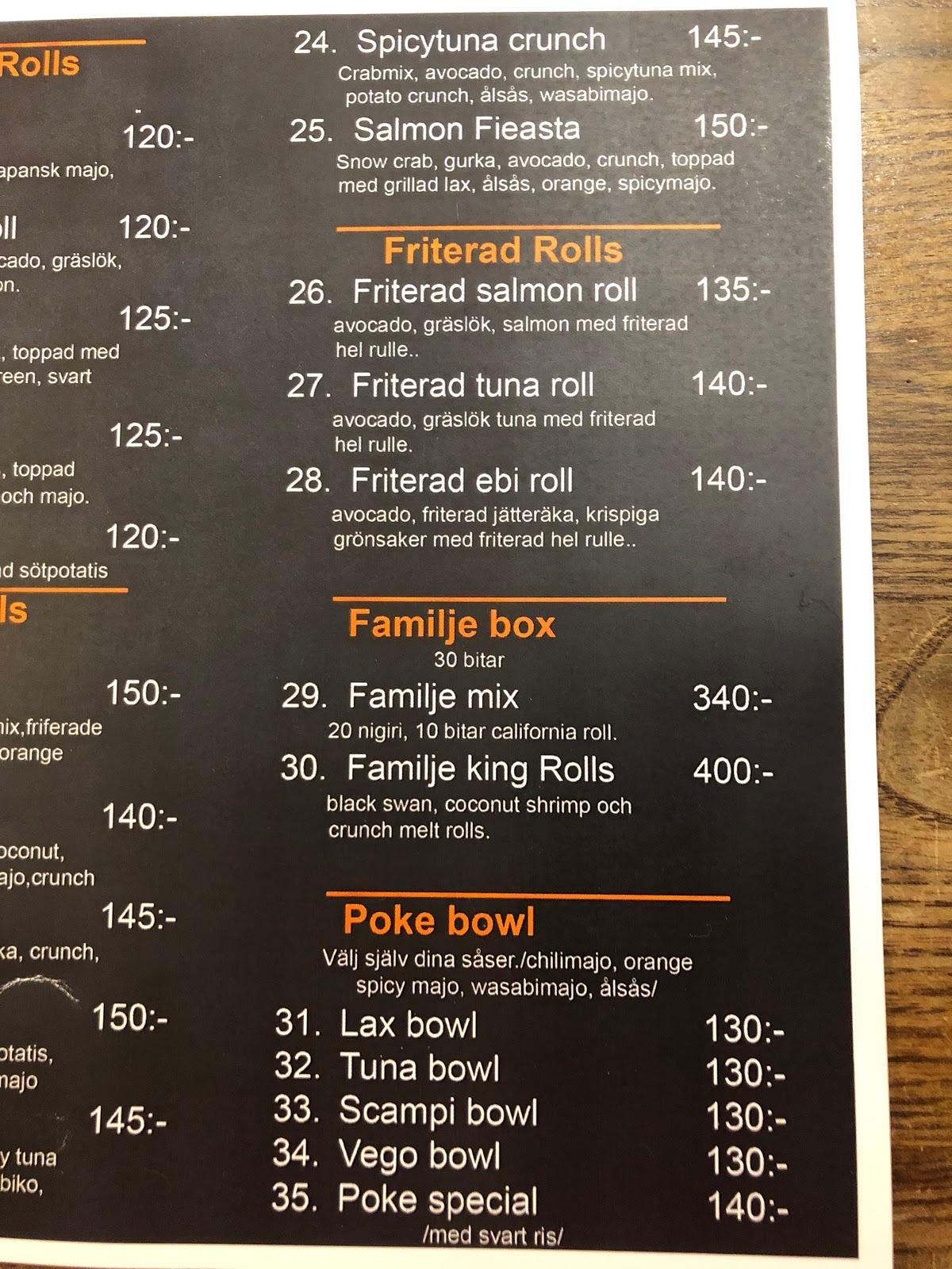 Menu at Yutaka Sushi & poke bowl restaurant, Stockholm