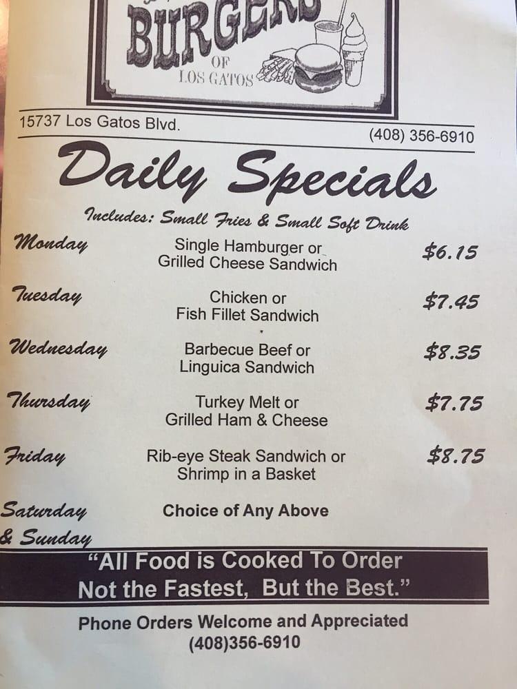 Menu at Classic Burgers of Los Gatos fast food, Los Gatos