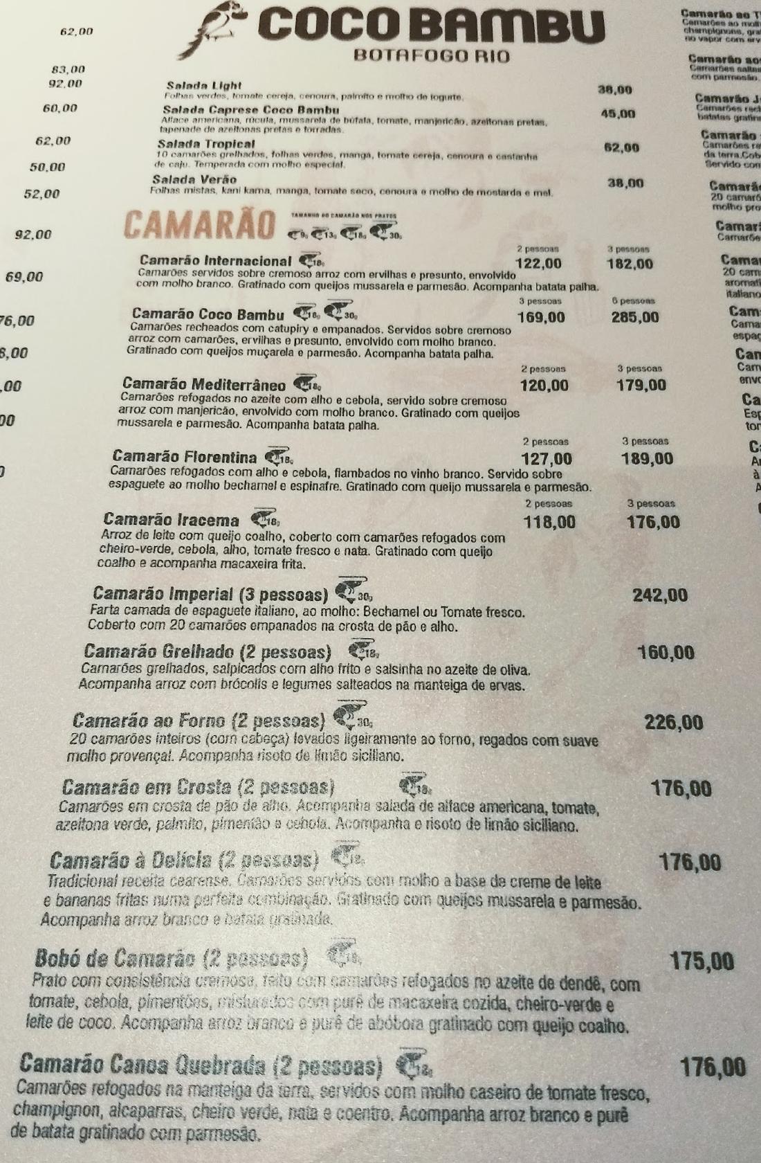 Menu at Coco Bambu Botafogo restaurant, Rio de Janeiro