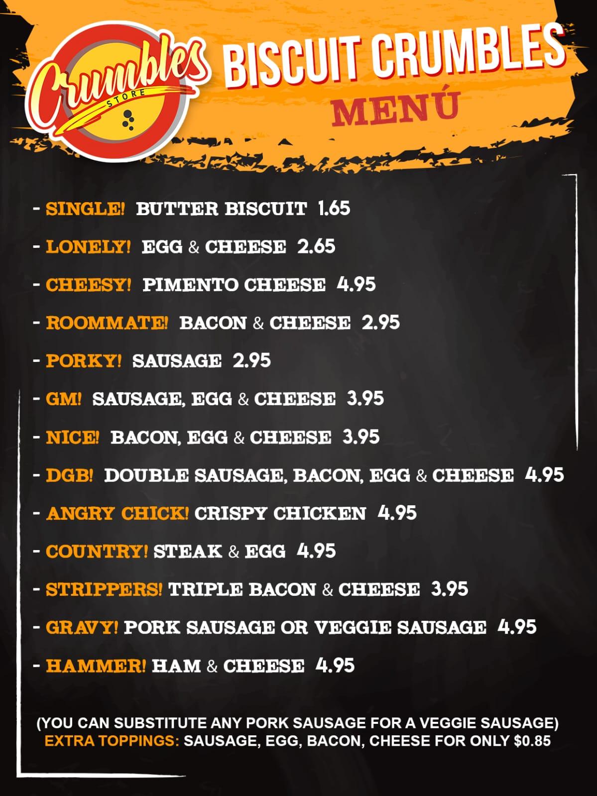 Menu at Crumbles restaurant, Roanoke