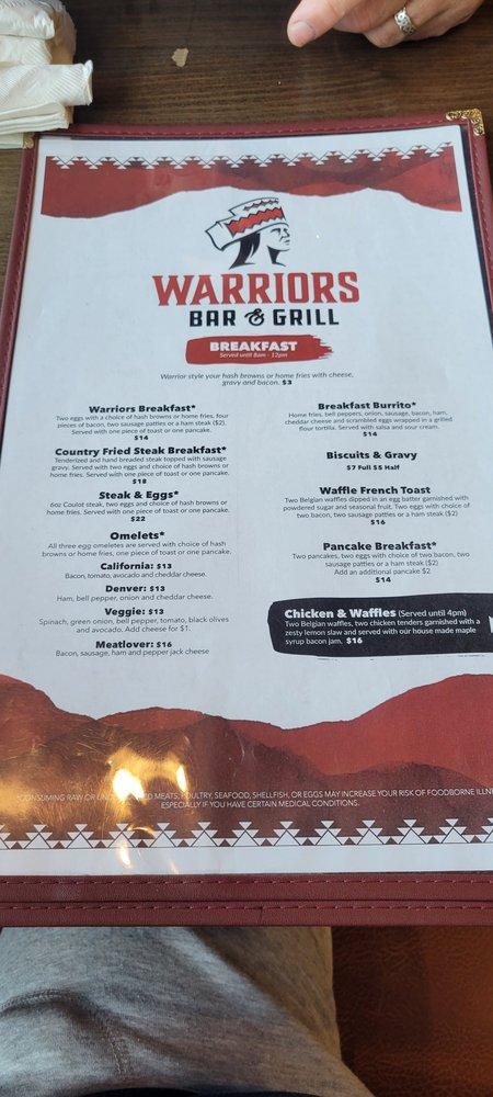 Menu at Warriors Bar & Grill – Elk Valley Casino, Crescent City