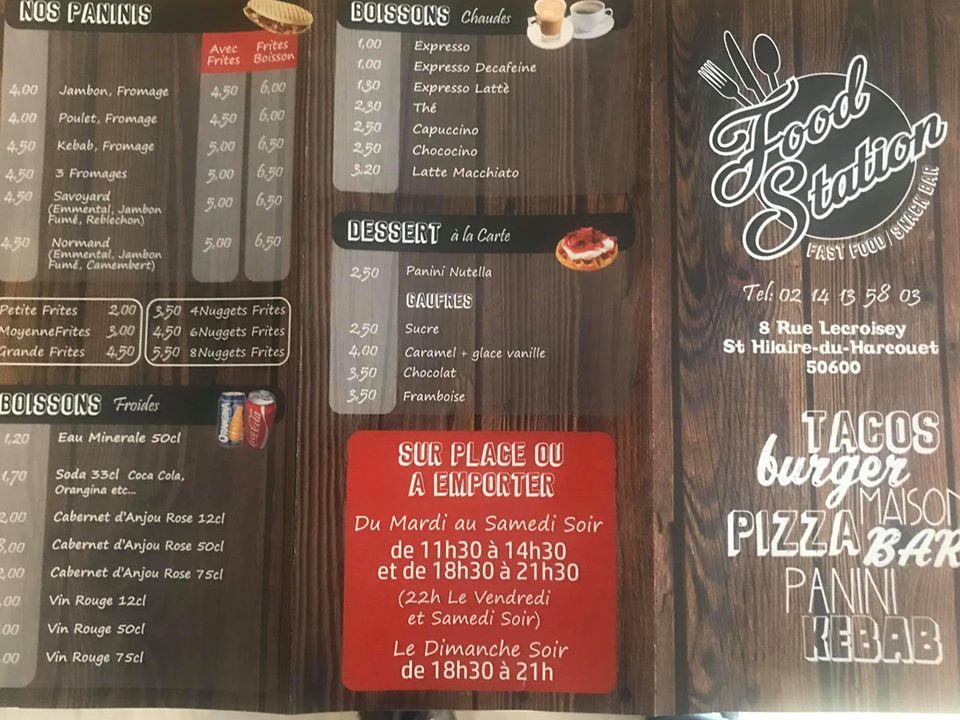 Menu at Food Station restaurant, Saint-Hilaire-du-Harcouët