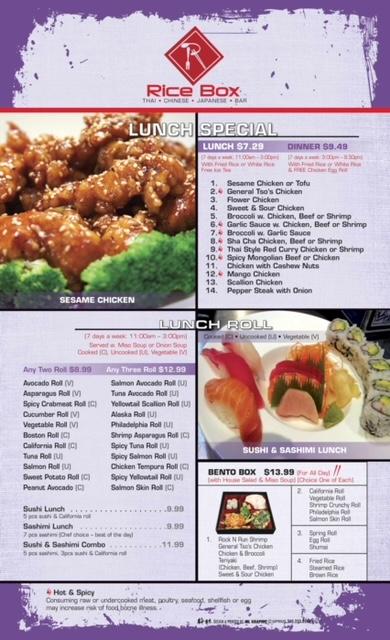 Menu at Rice Box restaurant, Lowesville, NC-73