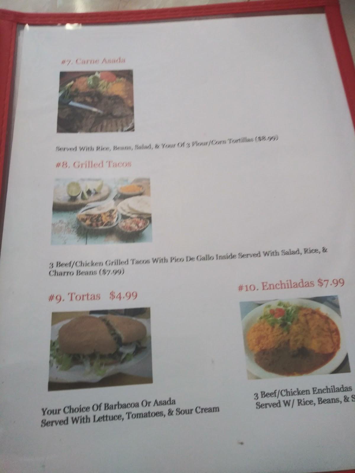 Menu at Taqueria Florencia restaurant, Hale Center