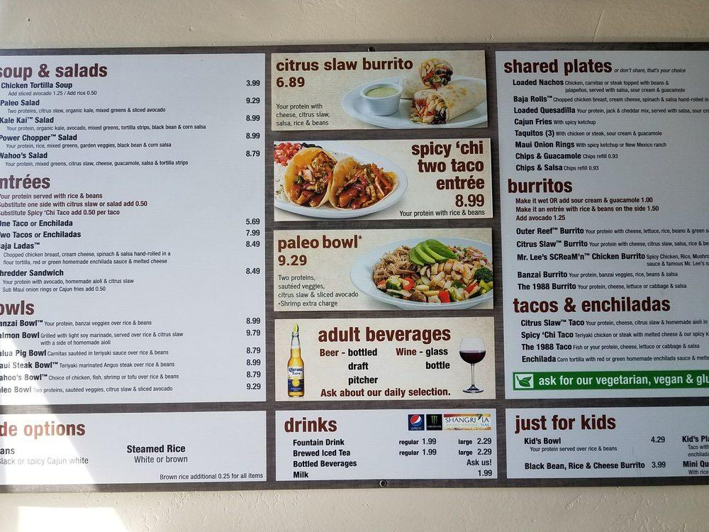 Menu at Wahoo's Fish Taco restaurant, Torrance