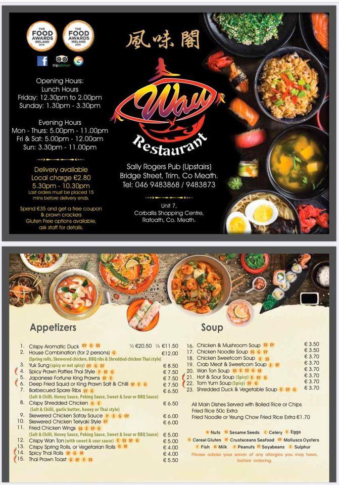 Menu at Wau Asian Cuisine restaurant, Trim, Bridge St