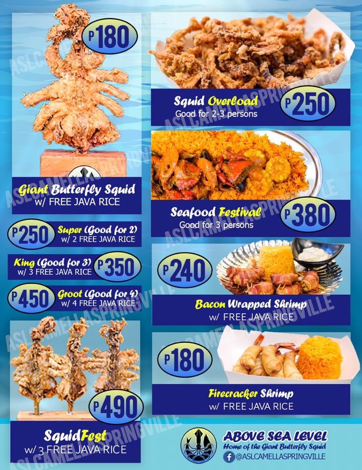 Menu at Above Sea Level - Camella Springville / Queensrow East ...