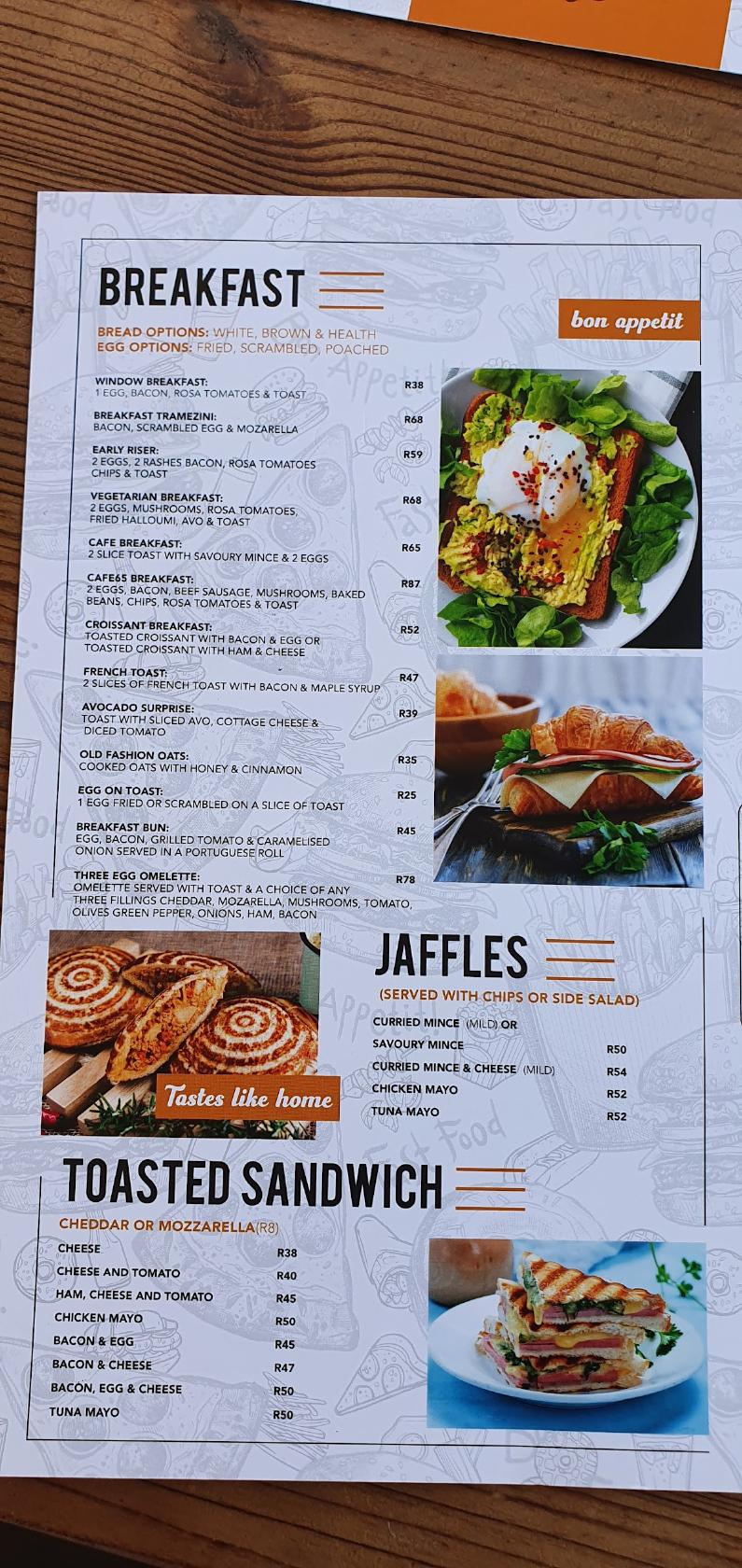 Menu at Café 65 cafe, New Redruth