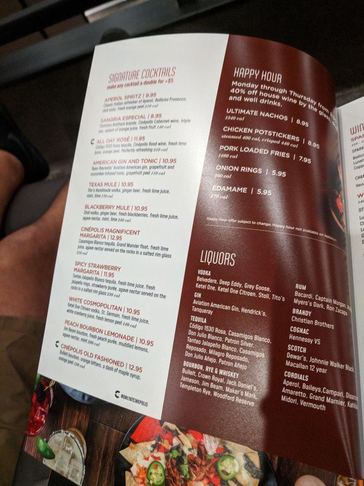 Menu at Cinépolis Luxury Cinemas pub & bar, Gaithersburg