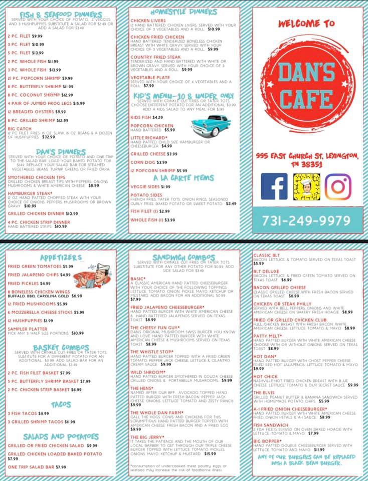 Carta de Dan's Cafe, Lexington