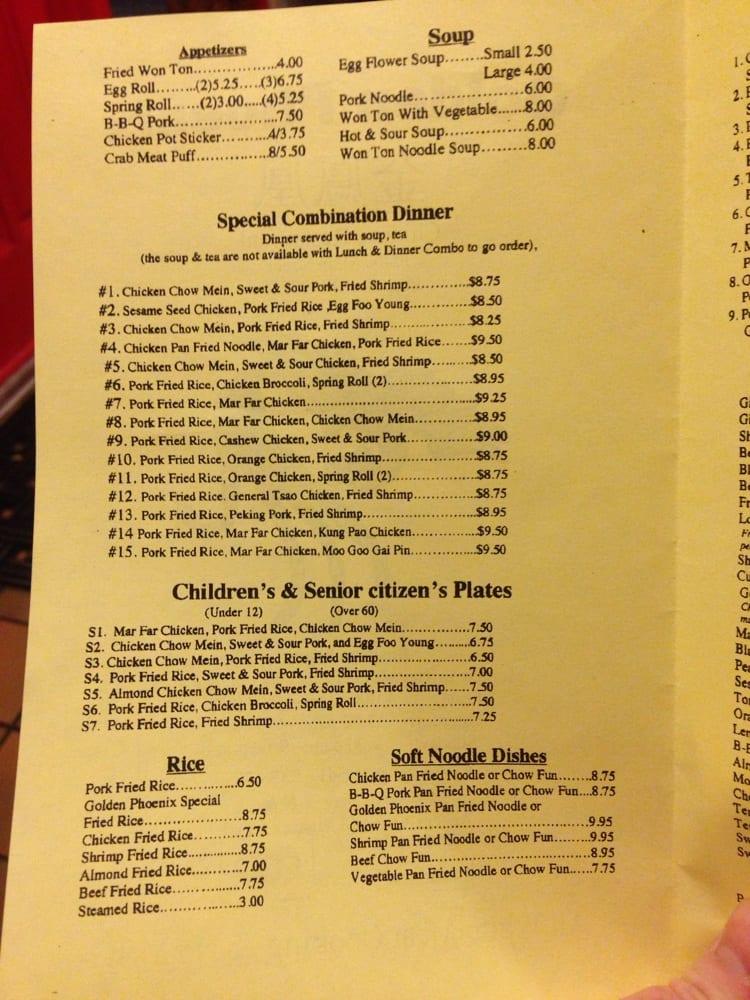 Menu at Golden Phoenix Chinese Restaurant, Phoenix