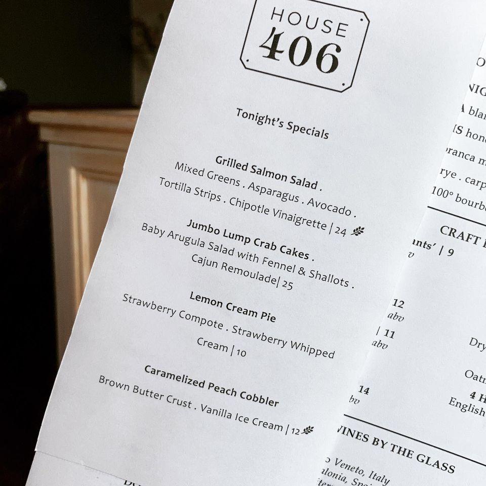 Menu at House 406 steakhouse, Northbrook