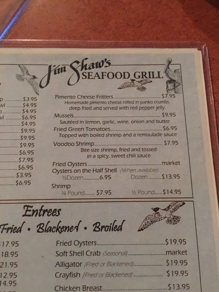 Menu at Jim Shaw's Seafood Grill restaurant, Macon