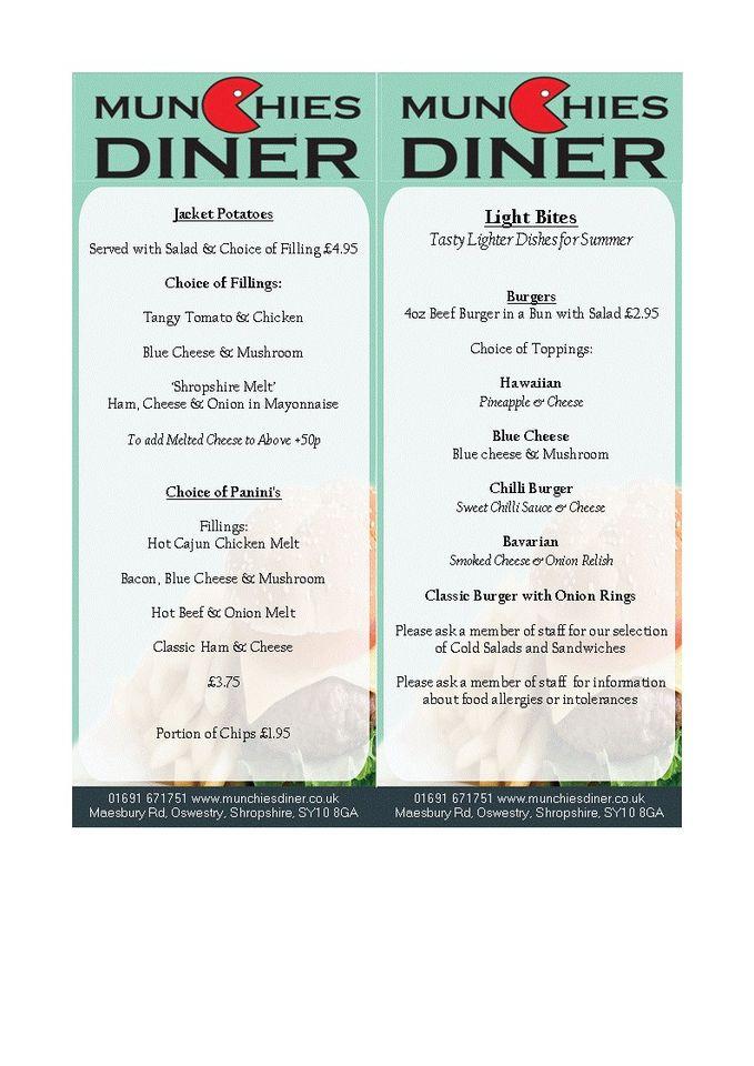 Menu at Munchies Diner cafe, Oswestry, Unit 3
