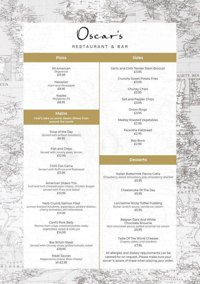 Menu at Oscars Restaurant, Bury, Bury Old Rd