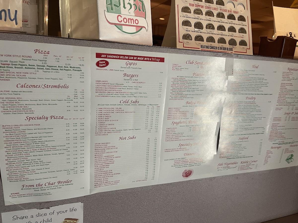 Menu at Pizza Como pizzeria, Hamburg