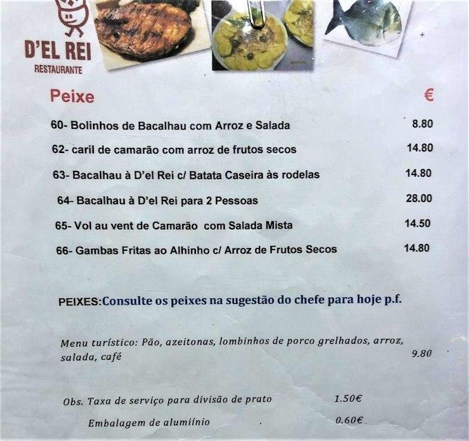 Menu at Restaurante d'El Rei, Queluz, Largo Mouzinho de Albuquerque 1