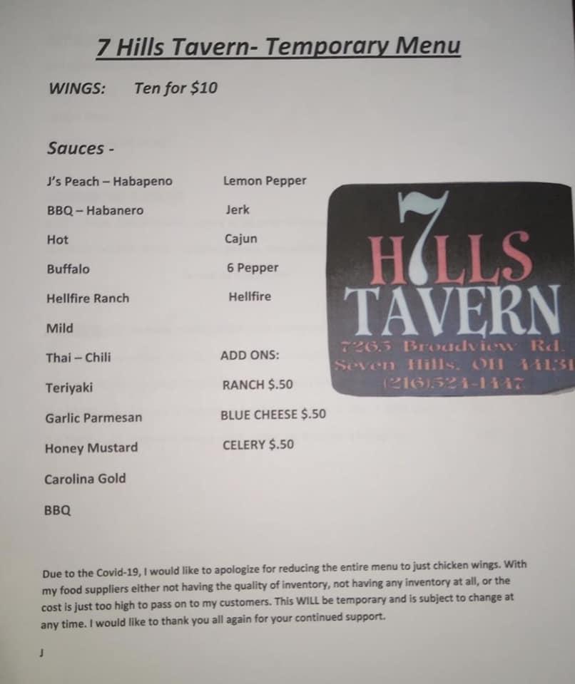 Menu at Seven Hills Tavern pub & bar, Seven Hills, Broadview Rd