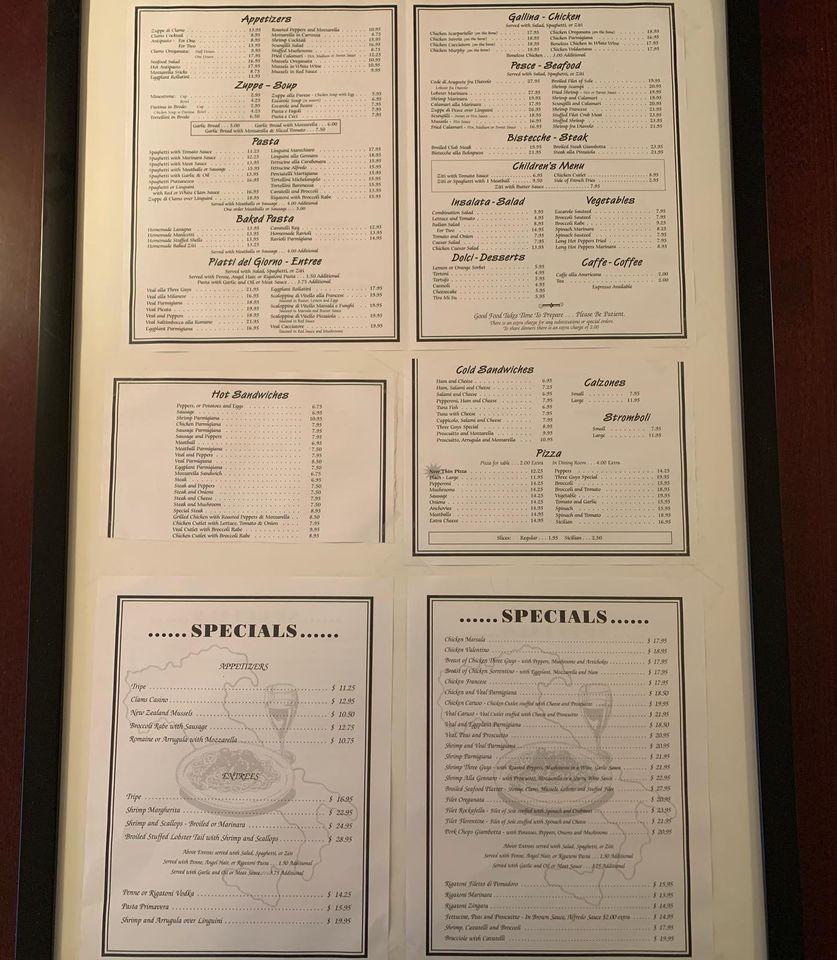 Menu at Three Guys From Italy pizzeria, Kenilworth