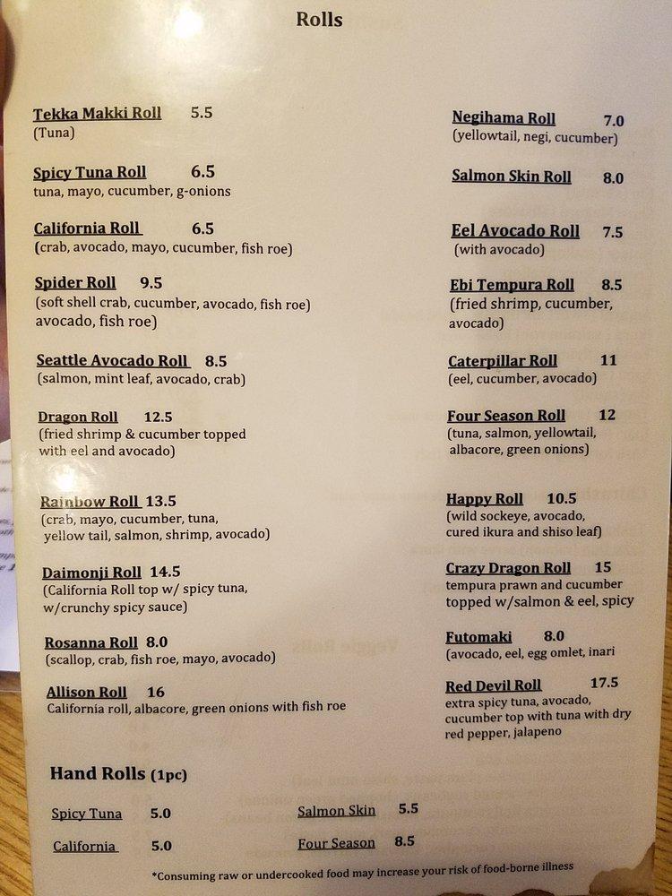 Menu at Daimonji Sushi & Grill restaurant, Seattle