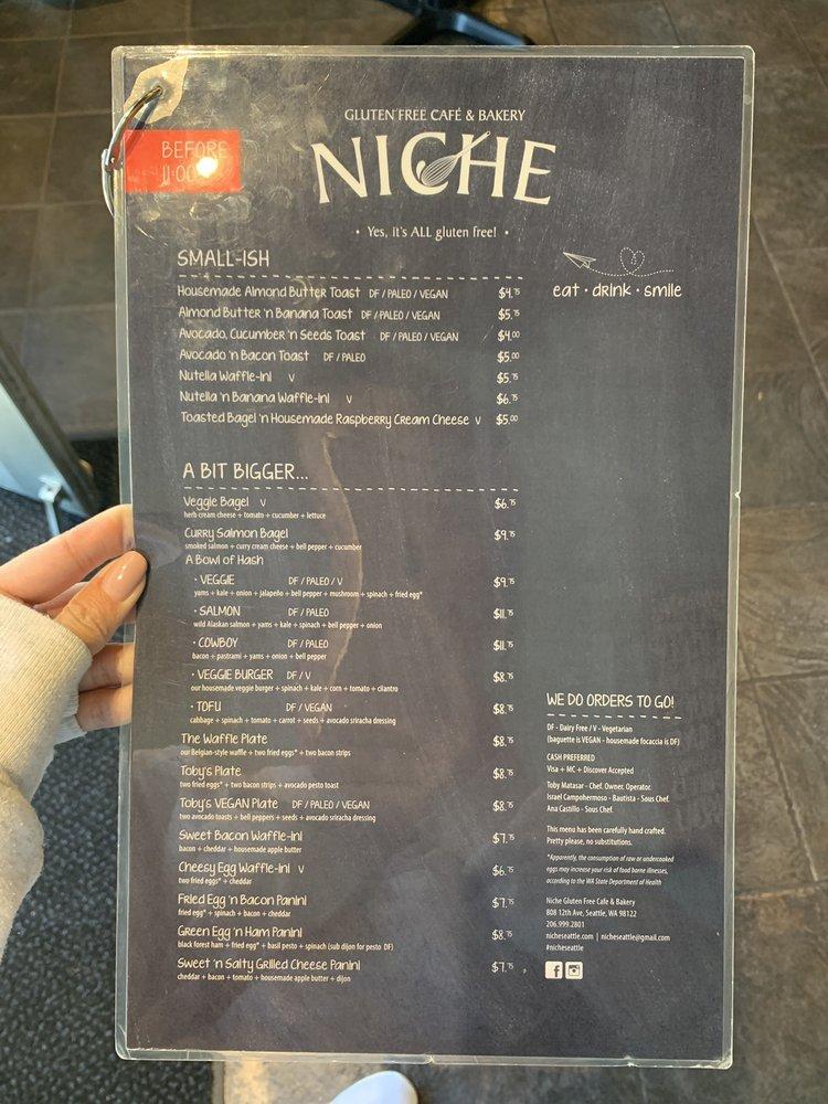 Menu at Niche cafe, Seattle