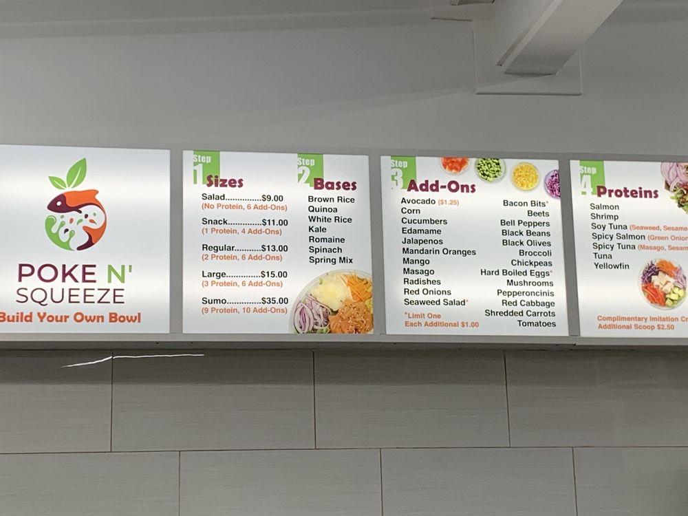 Menu at Poke N' Squeeze pub & bar, Morgan Hill