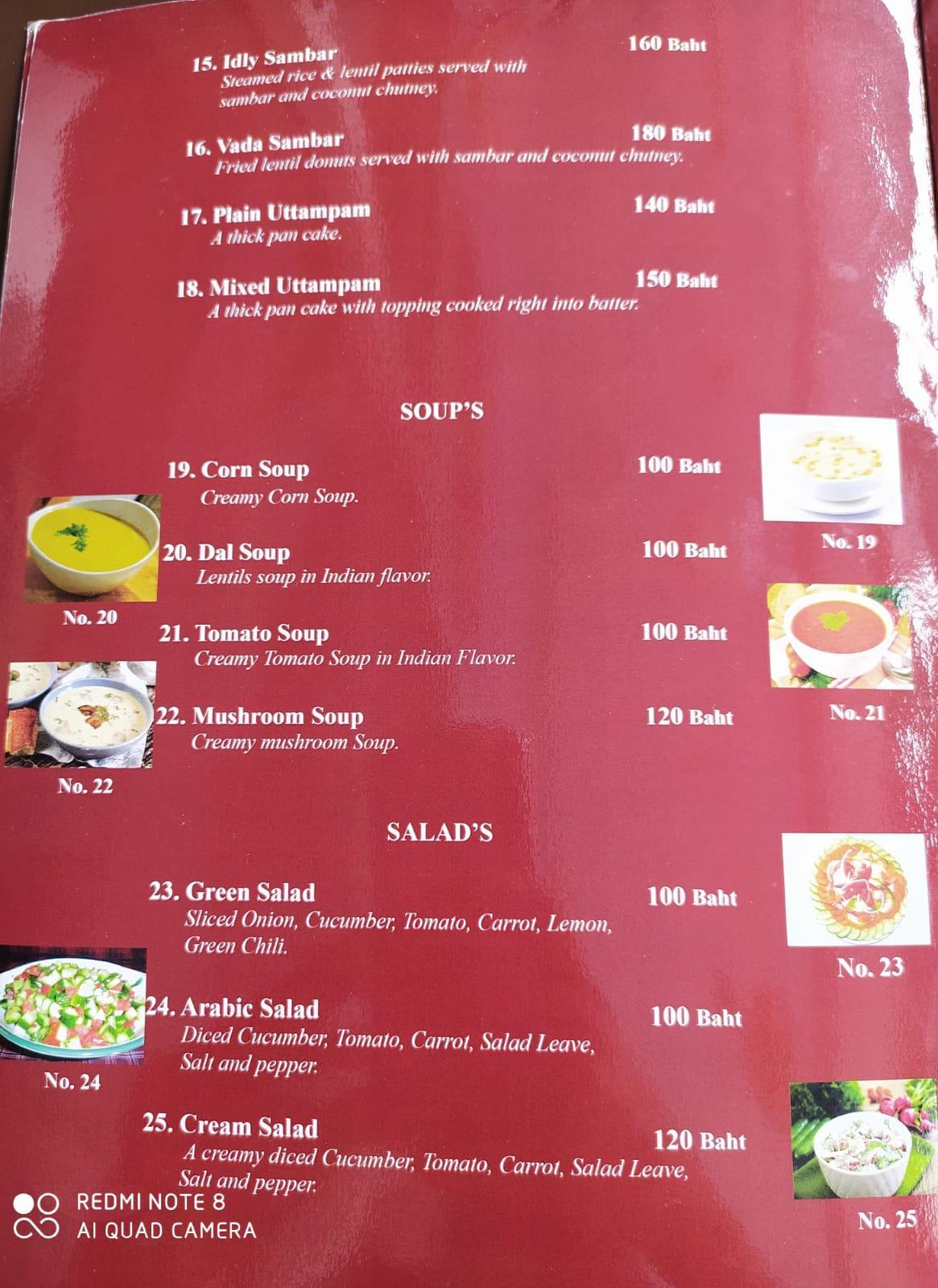 Menu at Shri Vrindavan Resturant (Pure Veg) restaurant, Bangkok