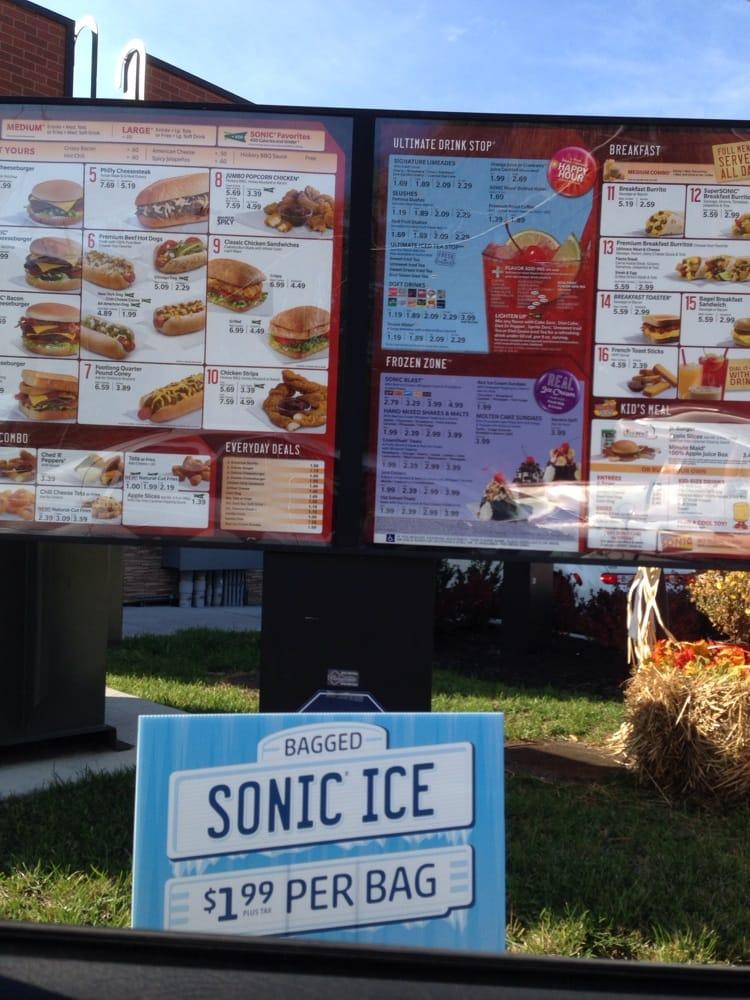 Menu at Sonic Drive-In fast food, Hagerstown, Dual Hwy
