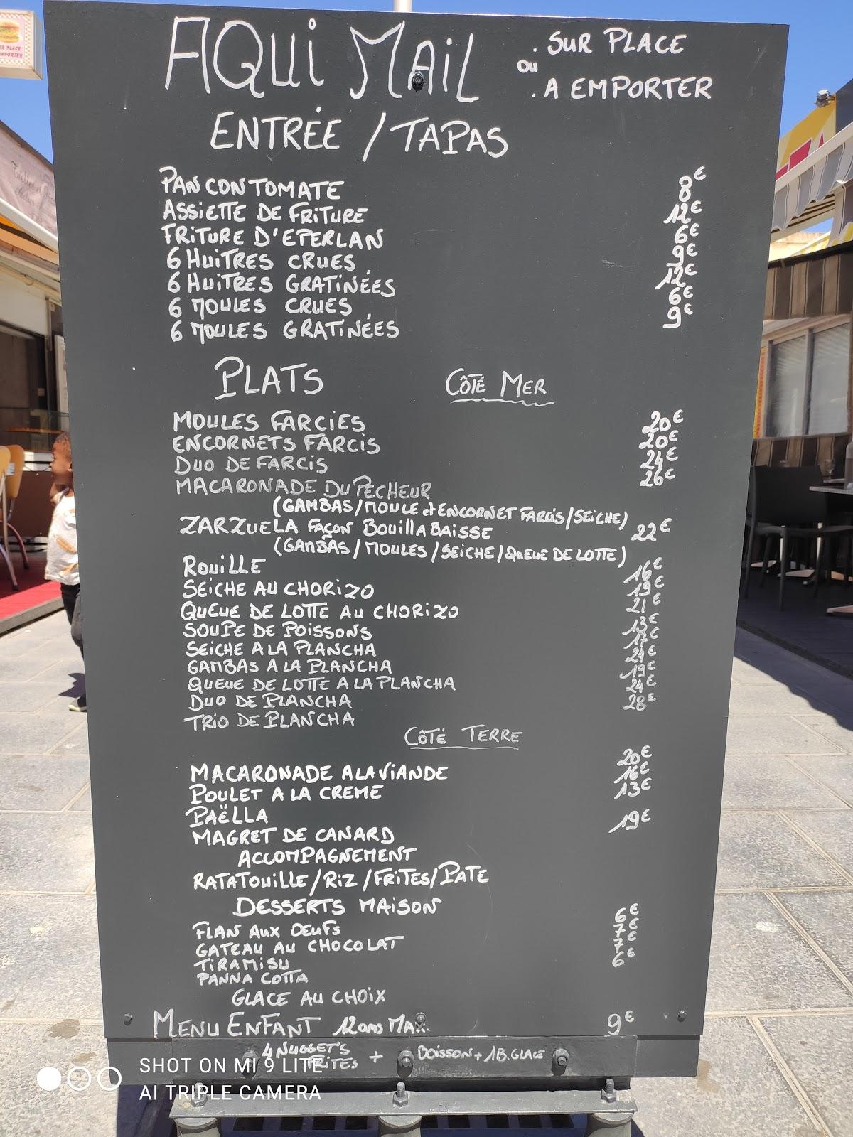Menu at Aqui Mail restaurant, Agde