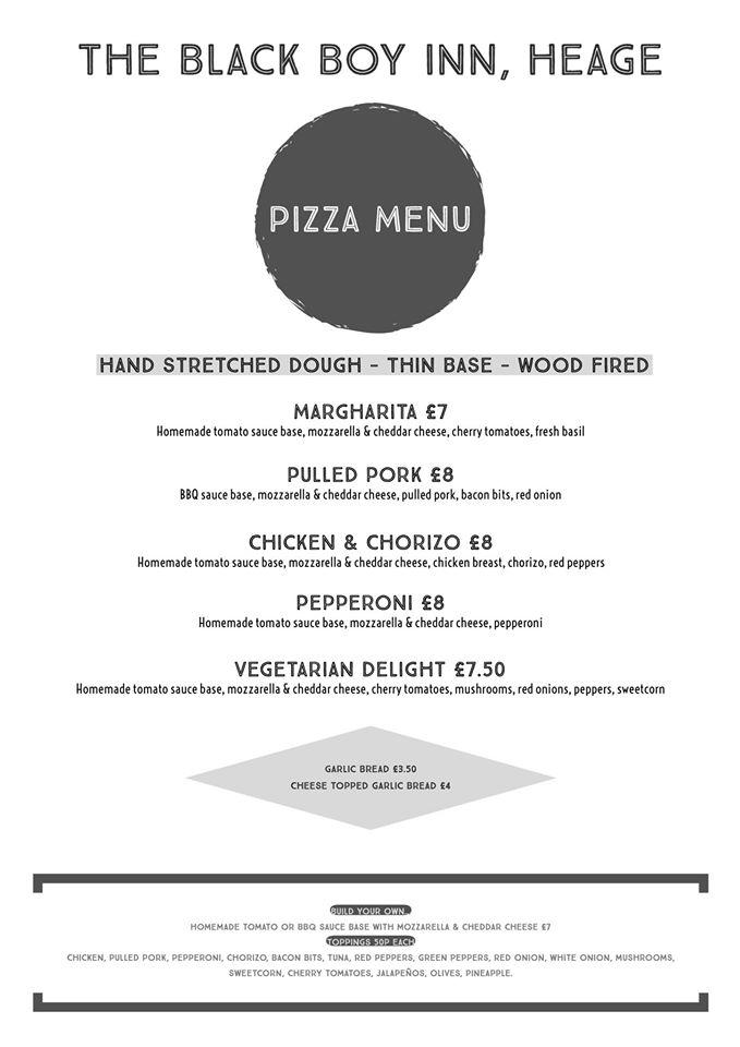Menu at Black Boy Inn, Heage pub & bar, Heage