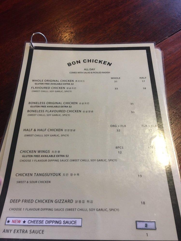 Menu at Bon Chicken & Beer pub & bar, Glen Waverley