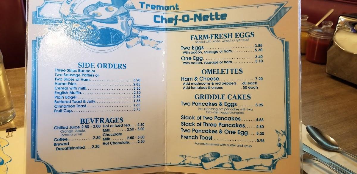 Menu at Chef-O-Nette Restaurant, Columbus