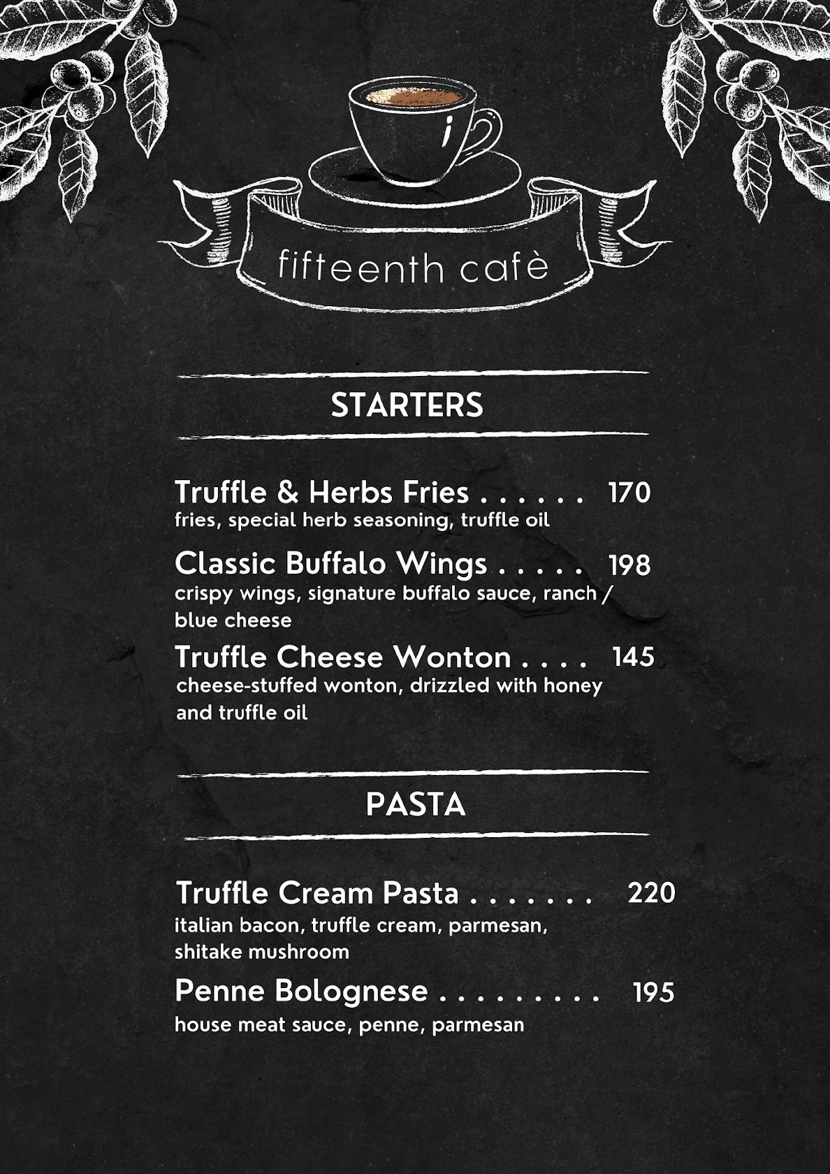 Menu at Fifteenth Café cafe, Malolos, RAMC BLDG