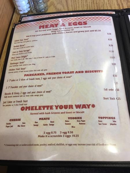 Menu at Hits the Spot cafe, North Plains
