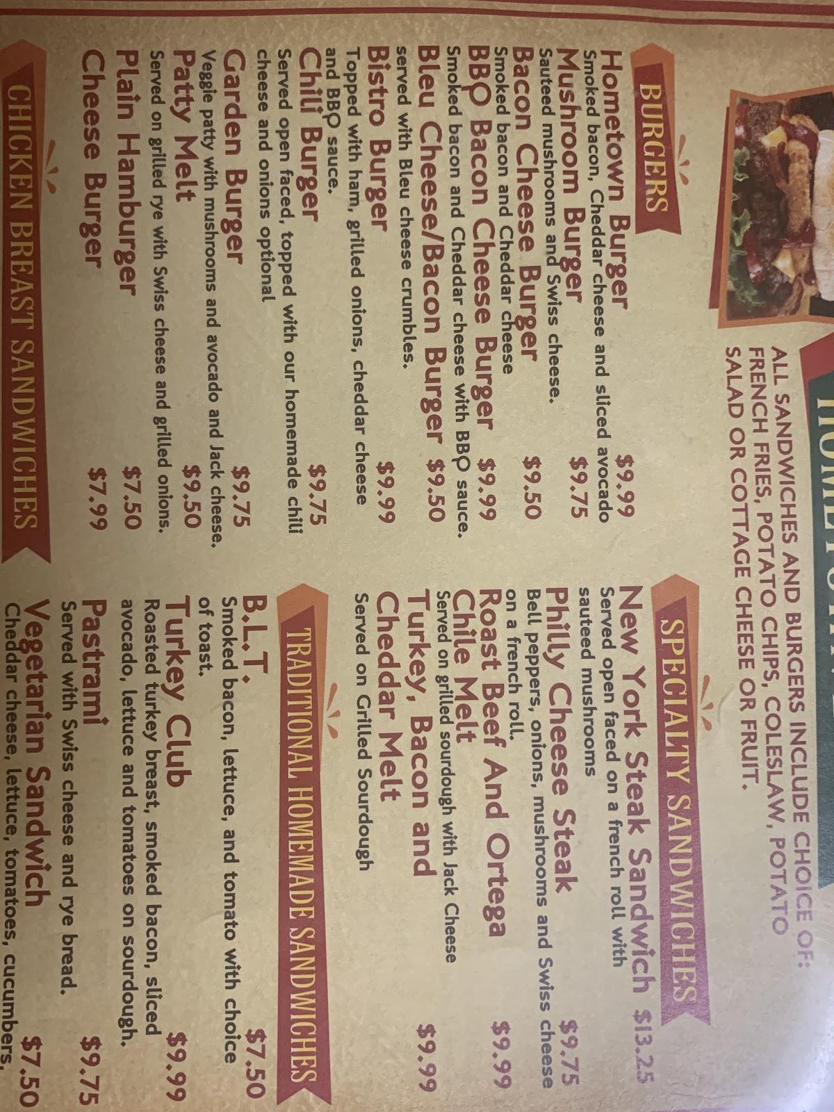 Menu at Hometown Café cafe, Reno