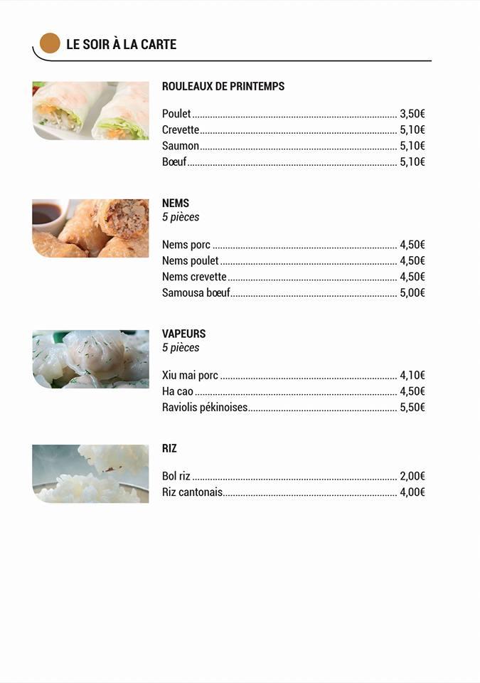 Menu au Le Sao restaurant, Cavaillon